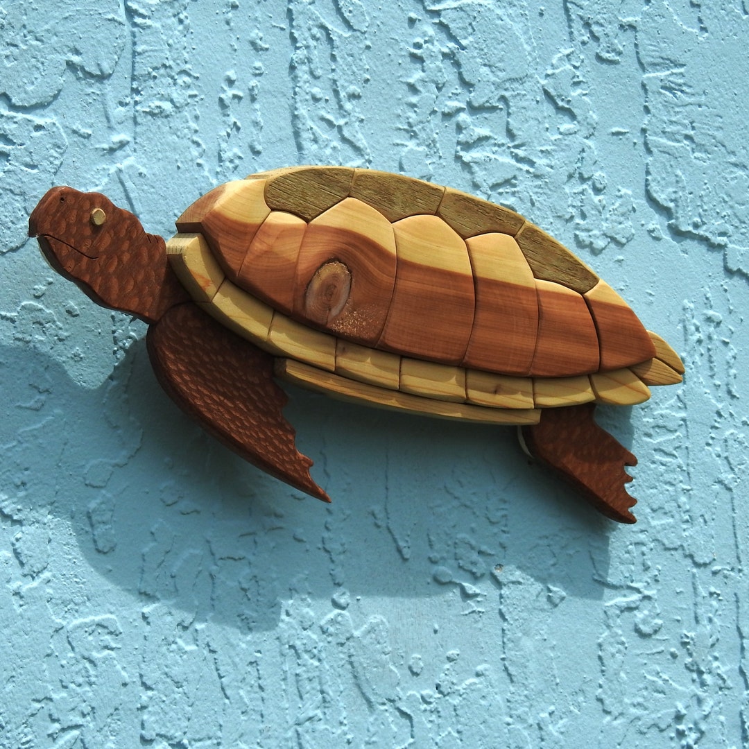 Sea Turtle Wall Art - Small Left Facing Sideways - Intarsia Wood Art ...