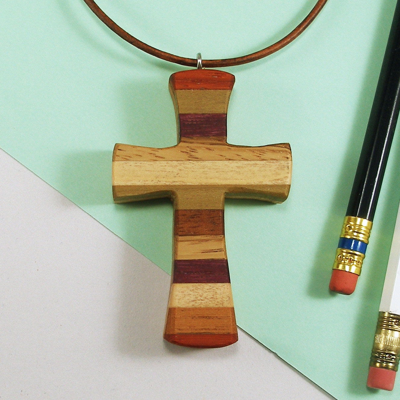 Christian Cross - Large Wood Pendant - Unique Handmade - Teach Peace ...