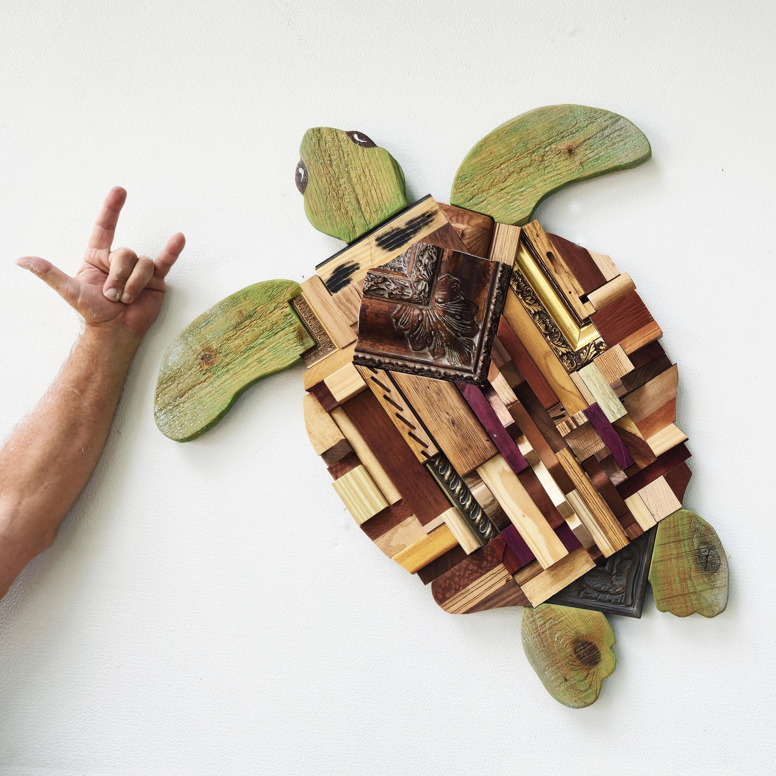 SOLD --- Sea Turtle LARGE Wood Art - Recycled Woods - One of a Kind ...
