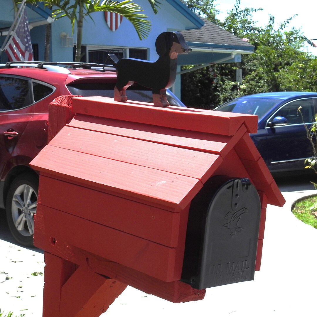 Dachshund Chalet Style Wooden Mailbox With Topper - Puppy Love - Weiner ...
