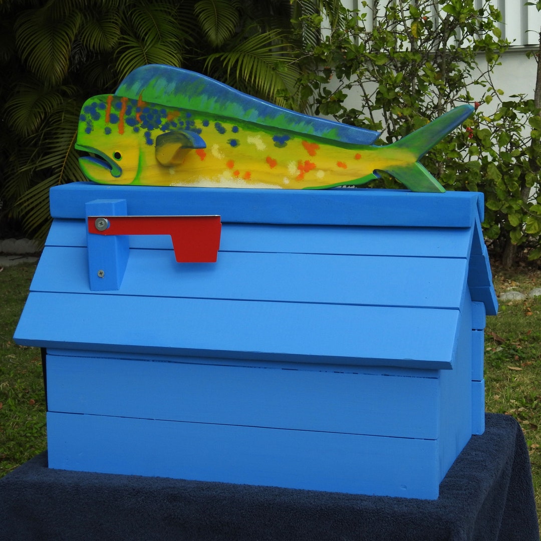 Mahi Mahi Mailbox - Chalet Style Wooden Mailbox With Topper - Sea Life ...