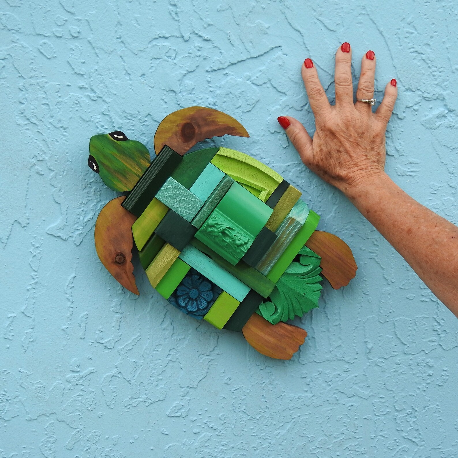 A 3D Small Sea Turtle Wall Art Big Blocks Intarsia Beach House OOAK ...