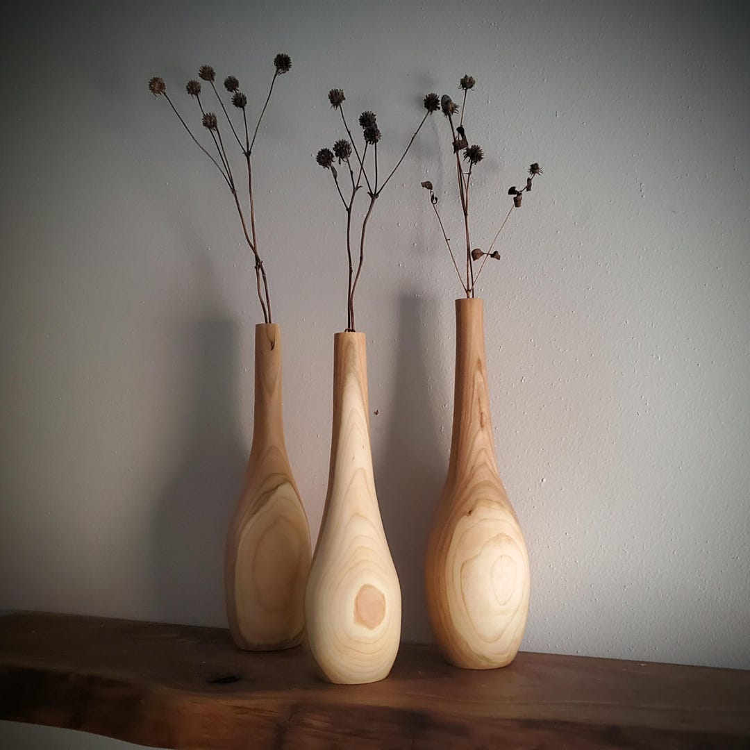 Set of Handcrafted Wooden Bud Vases – Sustainable Home Decor for Dried Flowers - Etsy