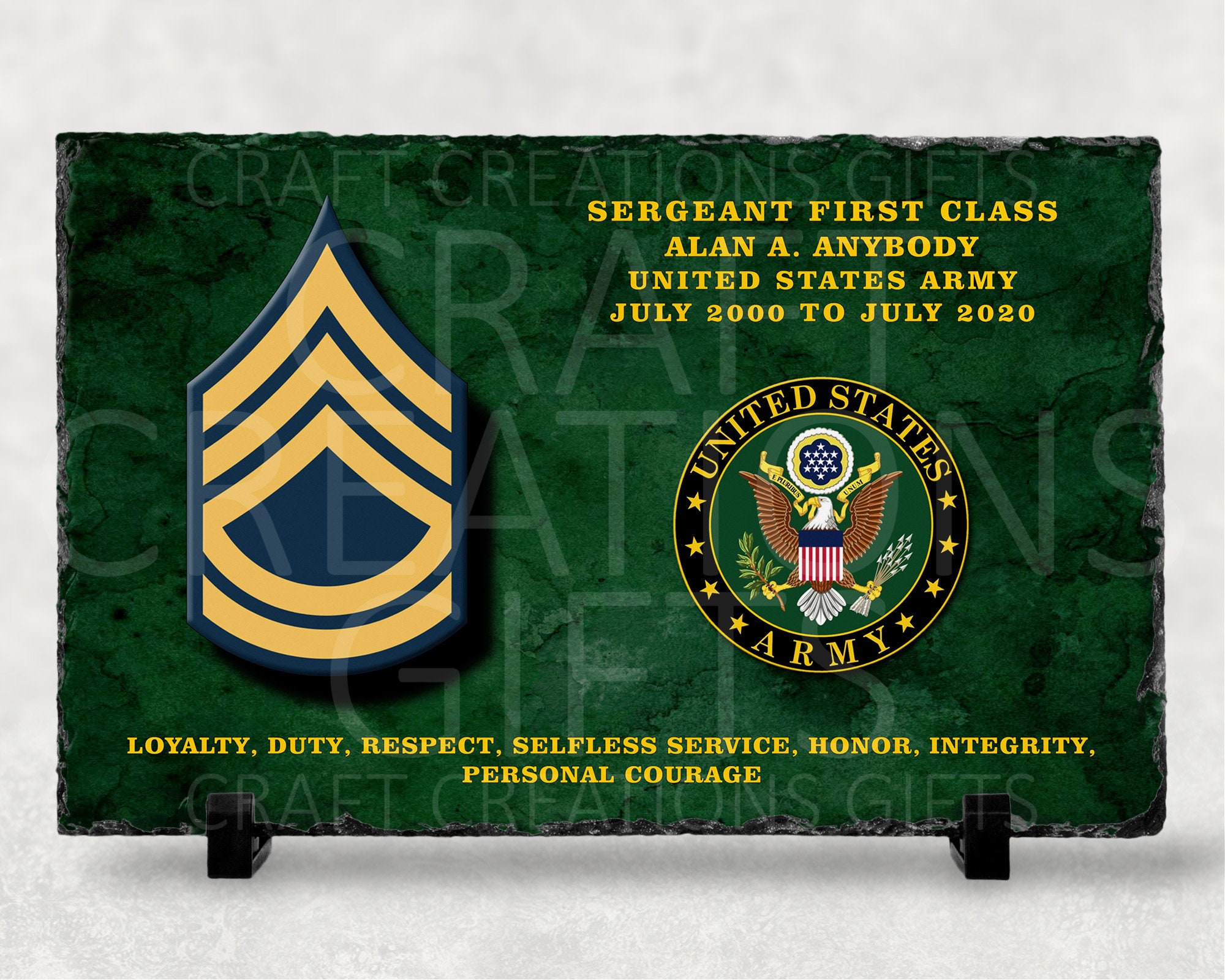 SLATE PLAQUE Army Personalized Rank Retirement Promotion Award ...