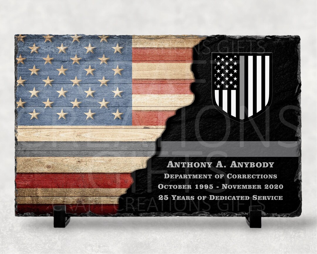 SLATE PLAQUE Thin Gray Line Wood-look Flag Corrections Officer Jailer ...
