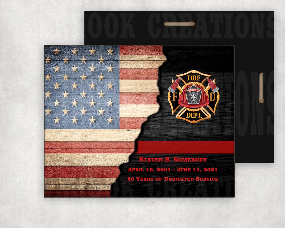 WOOD LOOK Thin Red Line Flag Recognition Plaque Fire Fighter Award ...