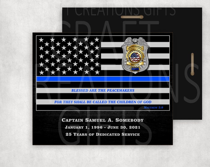 THIN BLUE LINE Flag Recognition Plaque Law Enforcement Police Sheriff ...