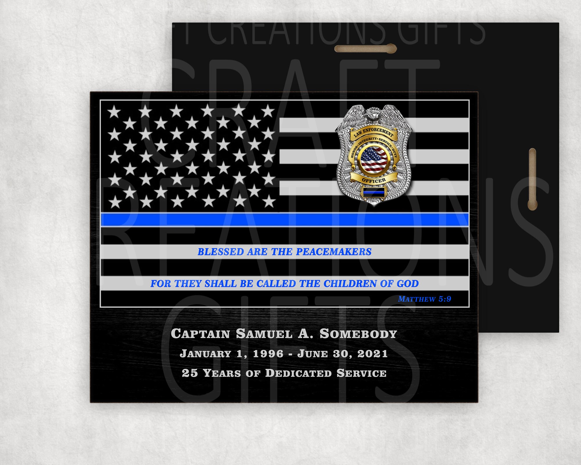 THIN BLUE LINE Flag Recognition Plaque Law Enforcement Police Sheriff Award Retirement ...