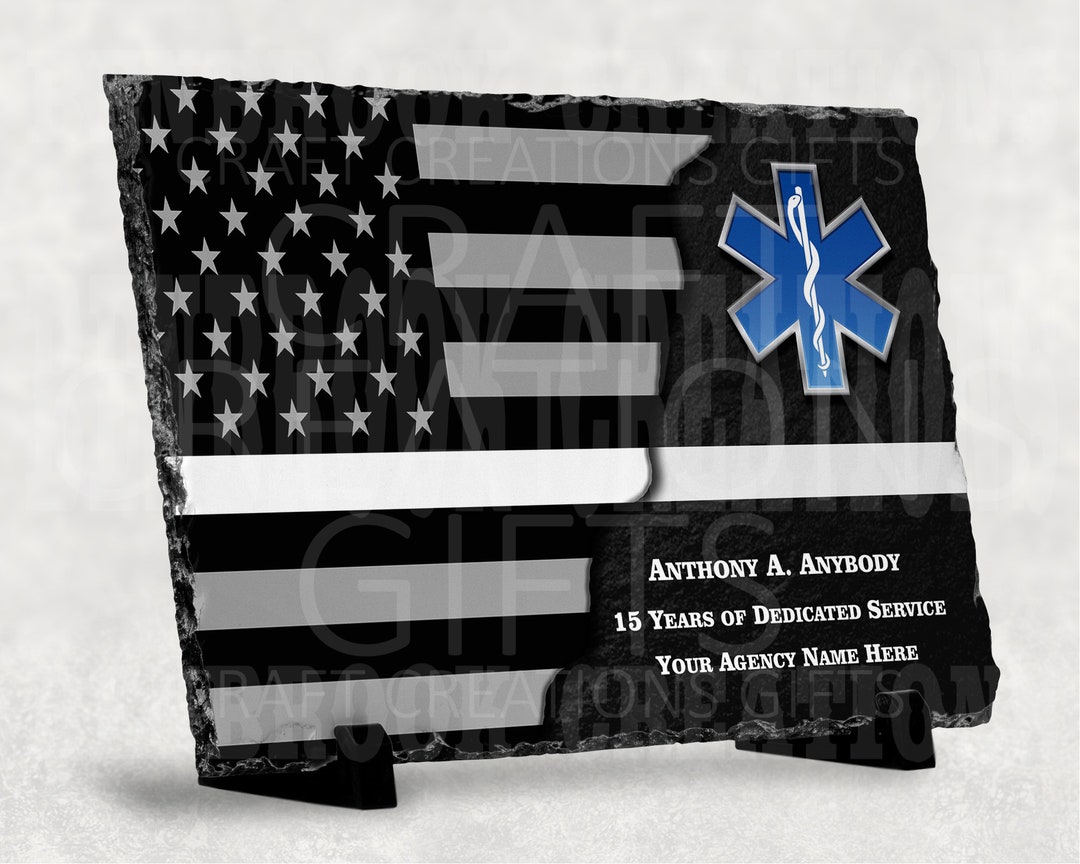 SLATE PLAQUE Subdued Thin White Line Flag Plaque Paramedic EMT ...