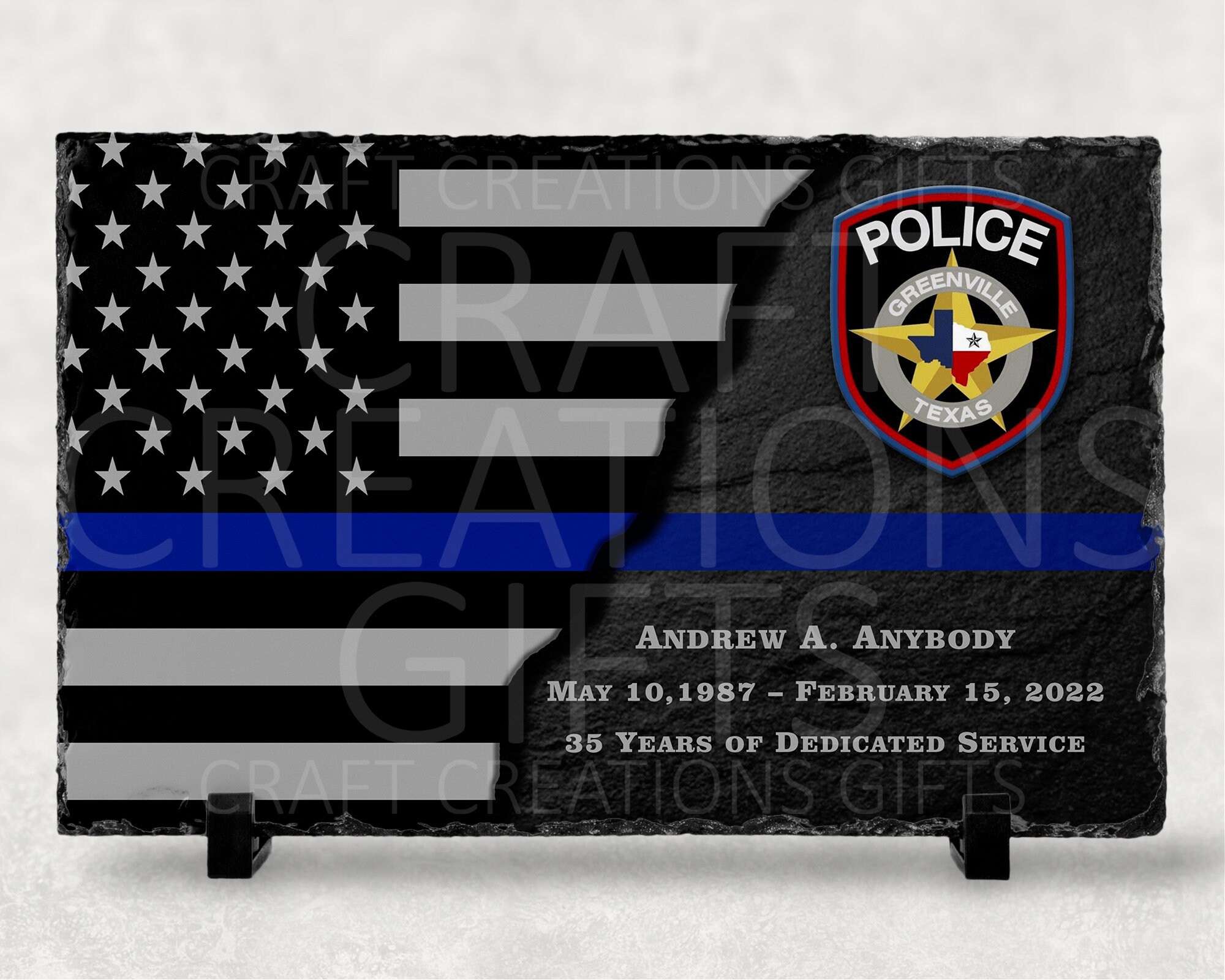 SLATE PLAQUE Subdued Thin Blue Line Law Enforcement Police Sheriff ...