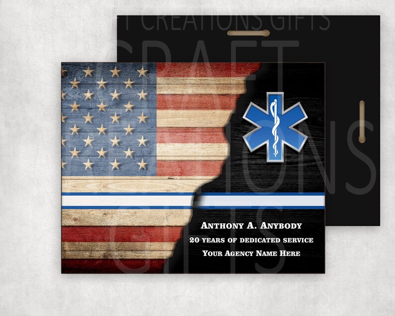 THIN WHITE Line Wood Look Flag Recognition Plaque Paramedic EMT ...