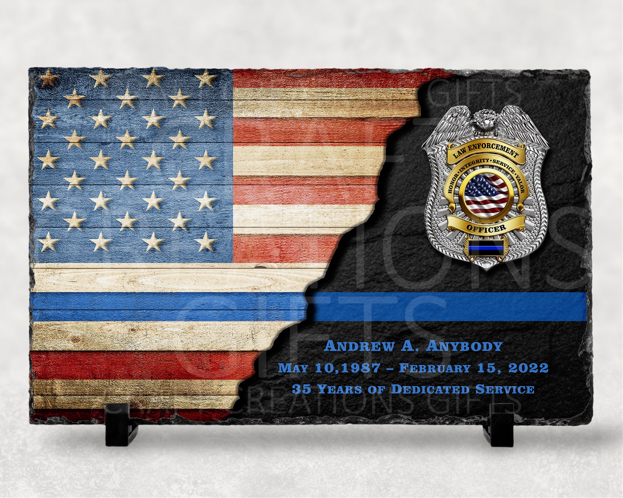 SLATE PLAQUE Thin Blue Line Wood-look Flag Law Enforcement - Etsy
