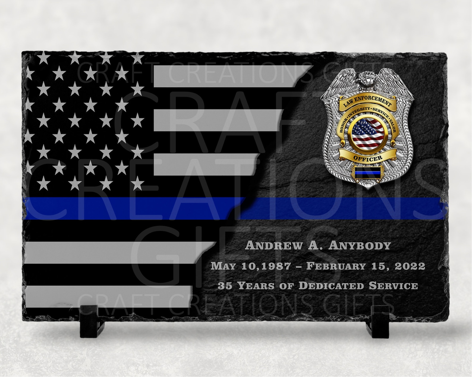 SLATE PLAQUE Subdued Thin Blue Line Law Enforcement Police Sheriff ...