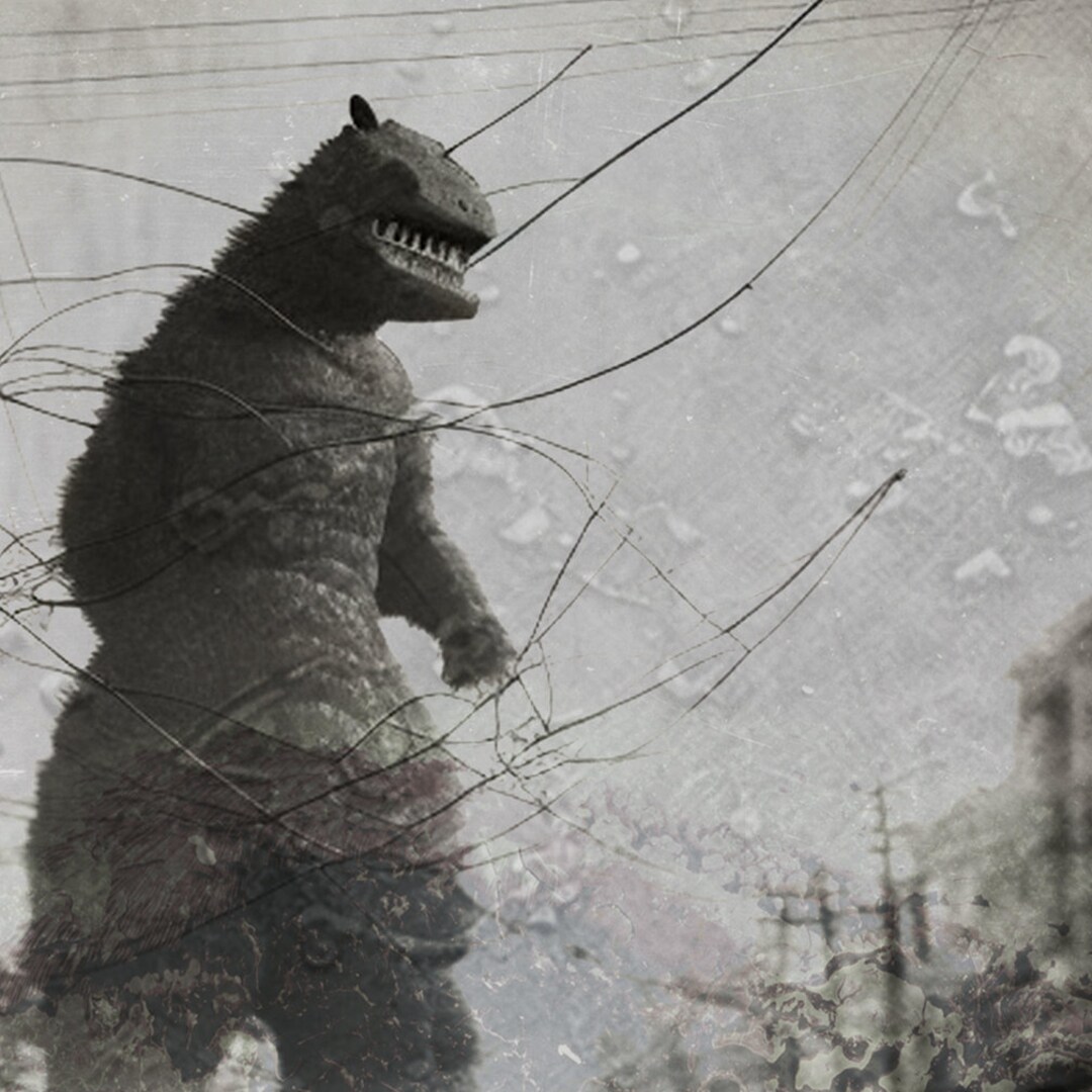 Retro Japan Godzilla Attacks Village Future Retro Cheesy Sci-fi Digital ...