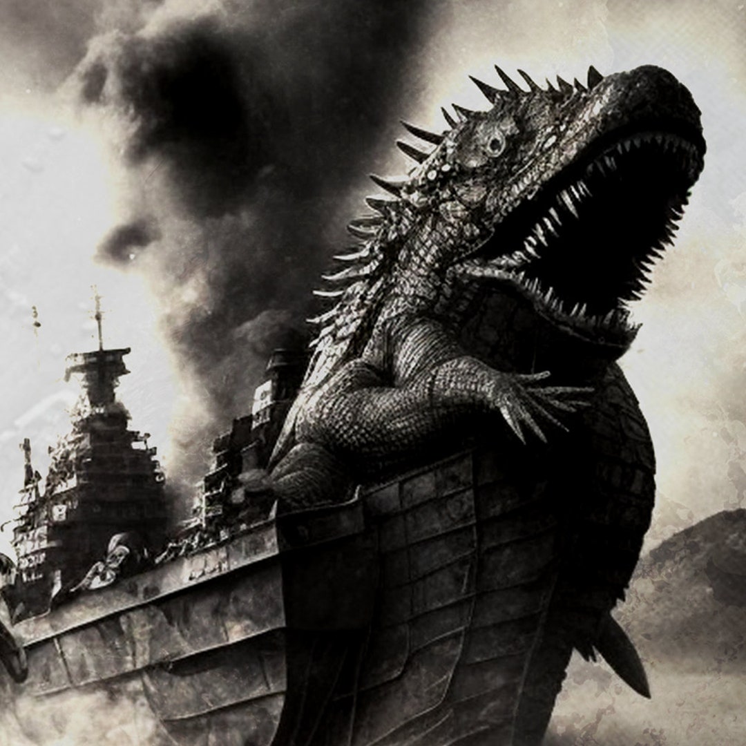 Retro Japan Godzilla Vs Boat Future Retro Cheesy Sci-fi Digital ...