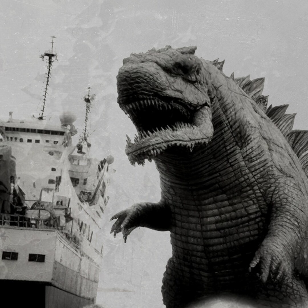 Retro Japan Godzilla Vs Boat Future Retro Cheesy Sci-fi Digital ...
