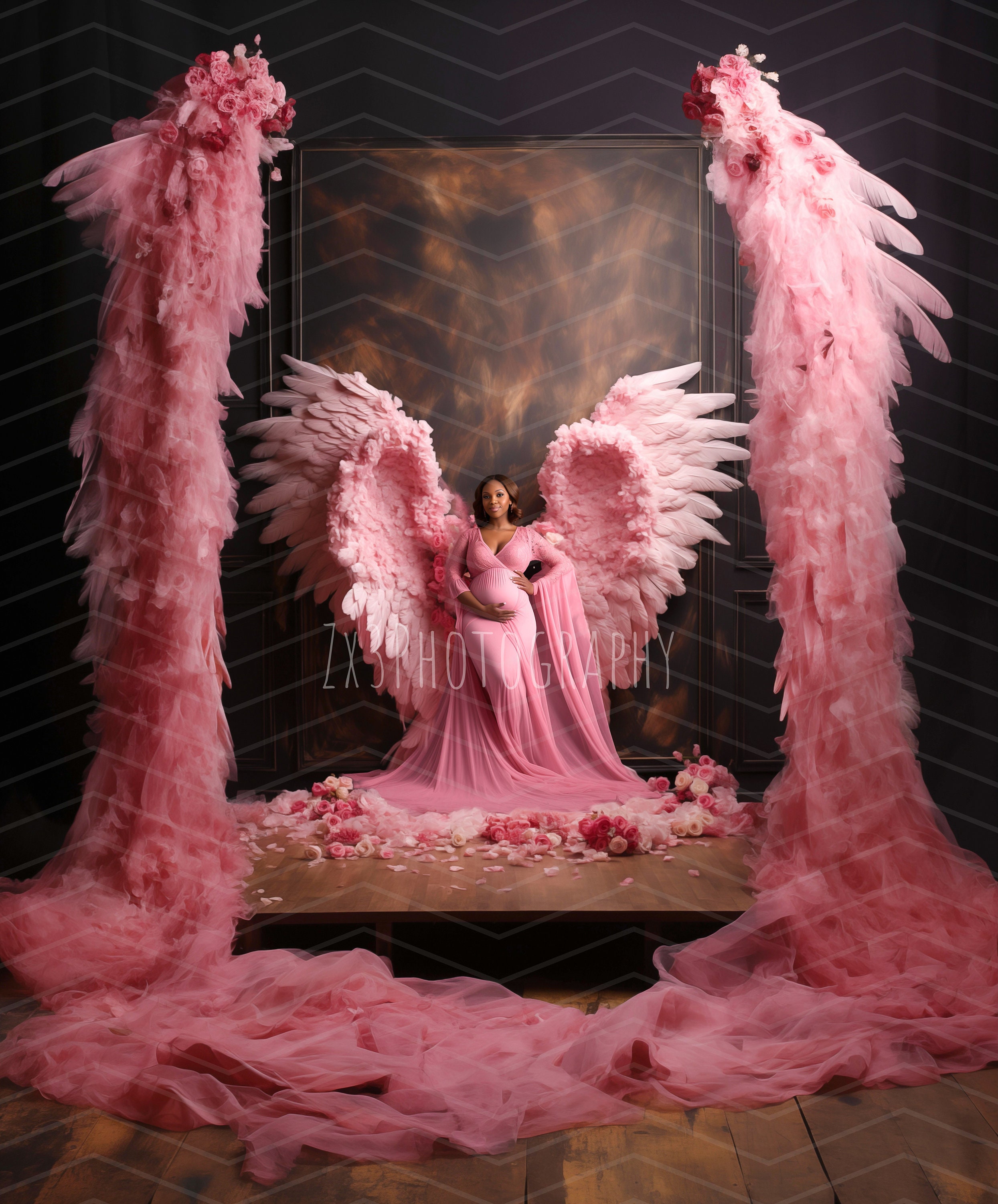 Pink Wings for Maternity Shoot 2 DIGITAL BACKGROUNDS. A Close up and a ...