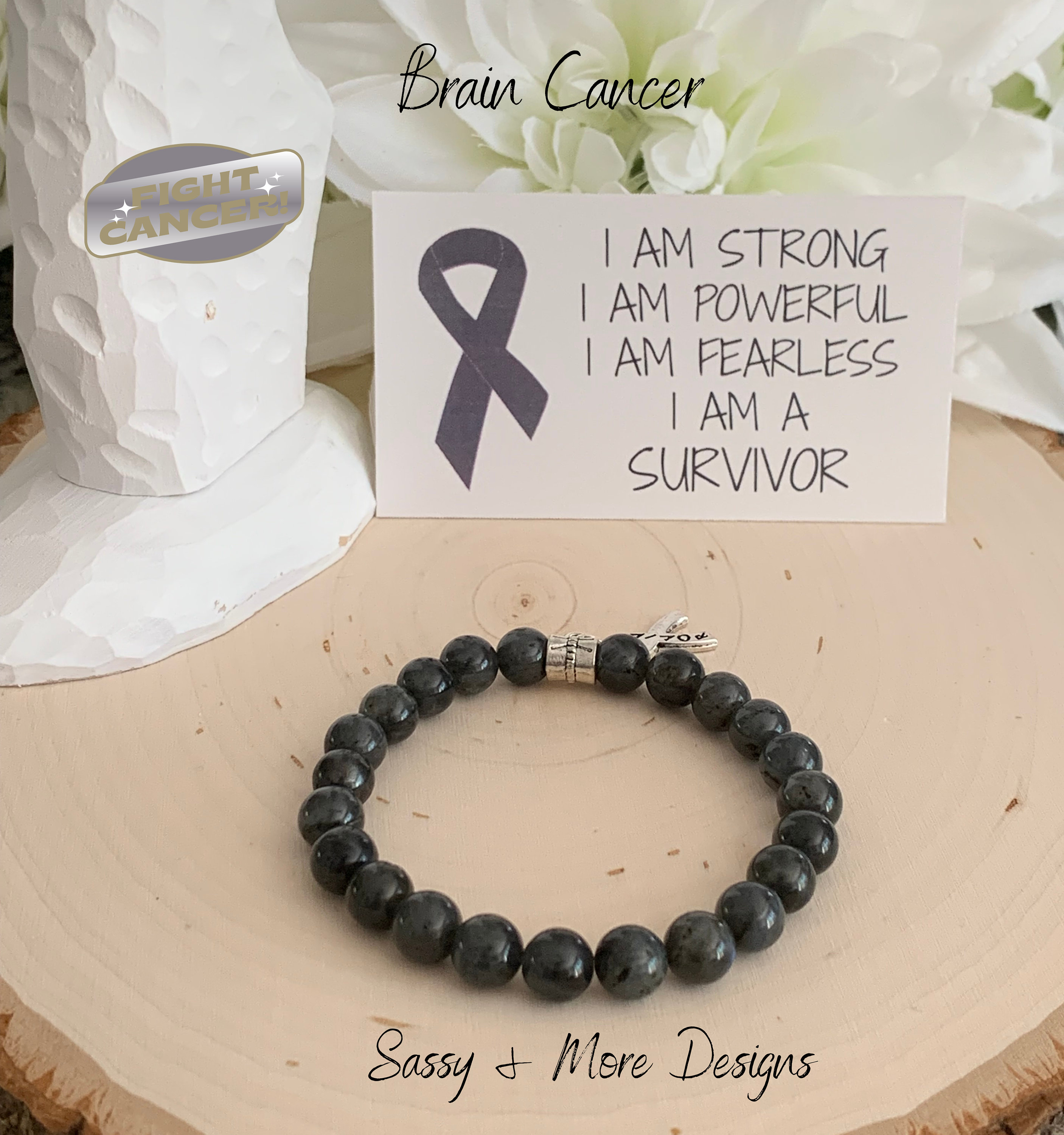 Brain Cancer/tumor Support Awareness Bead Bracelet Rainbow Labradorite ...