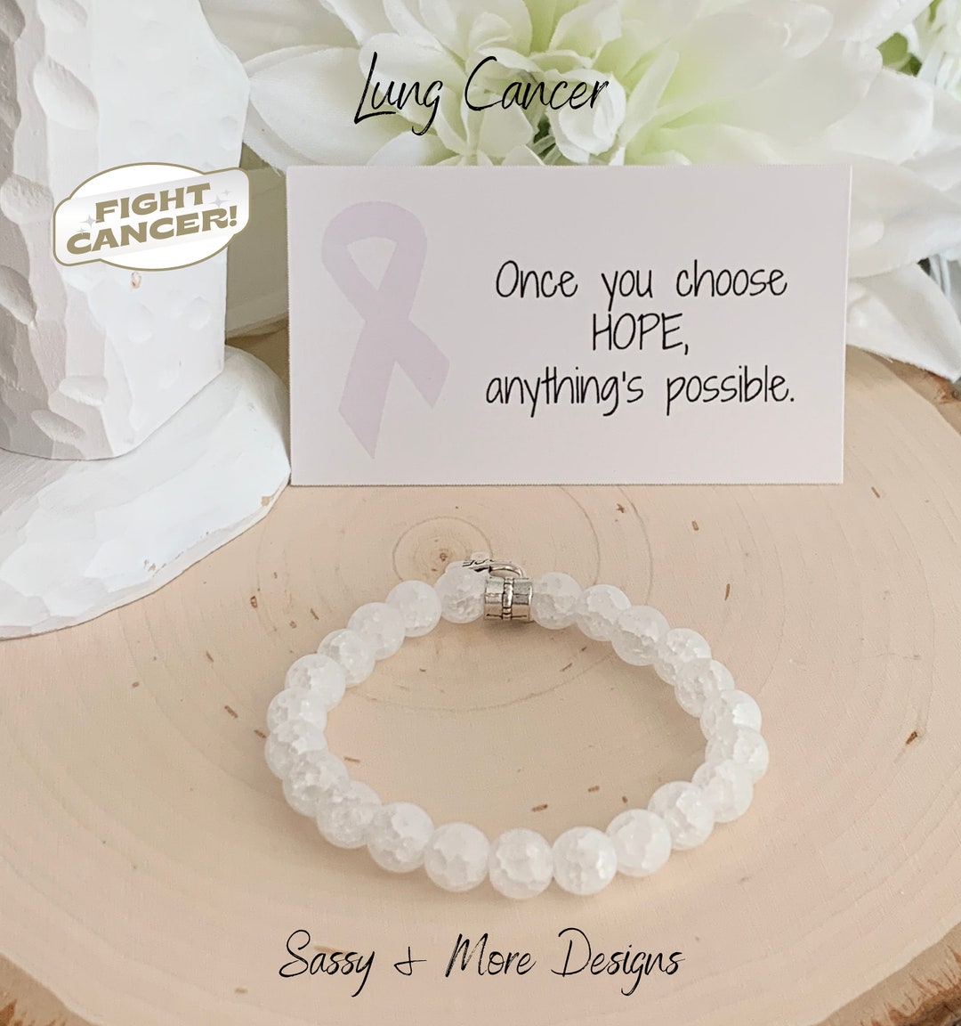 Lung Cancer Support Bead Bracelet | White Quartz Natural Gemstones - Etsy