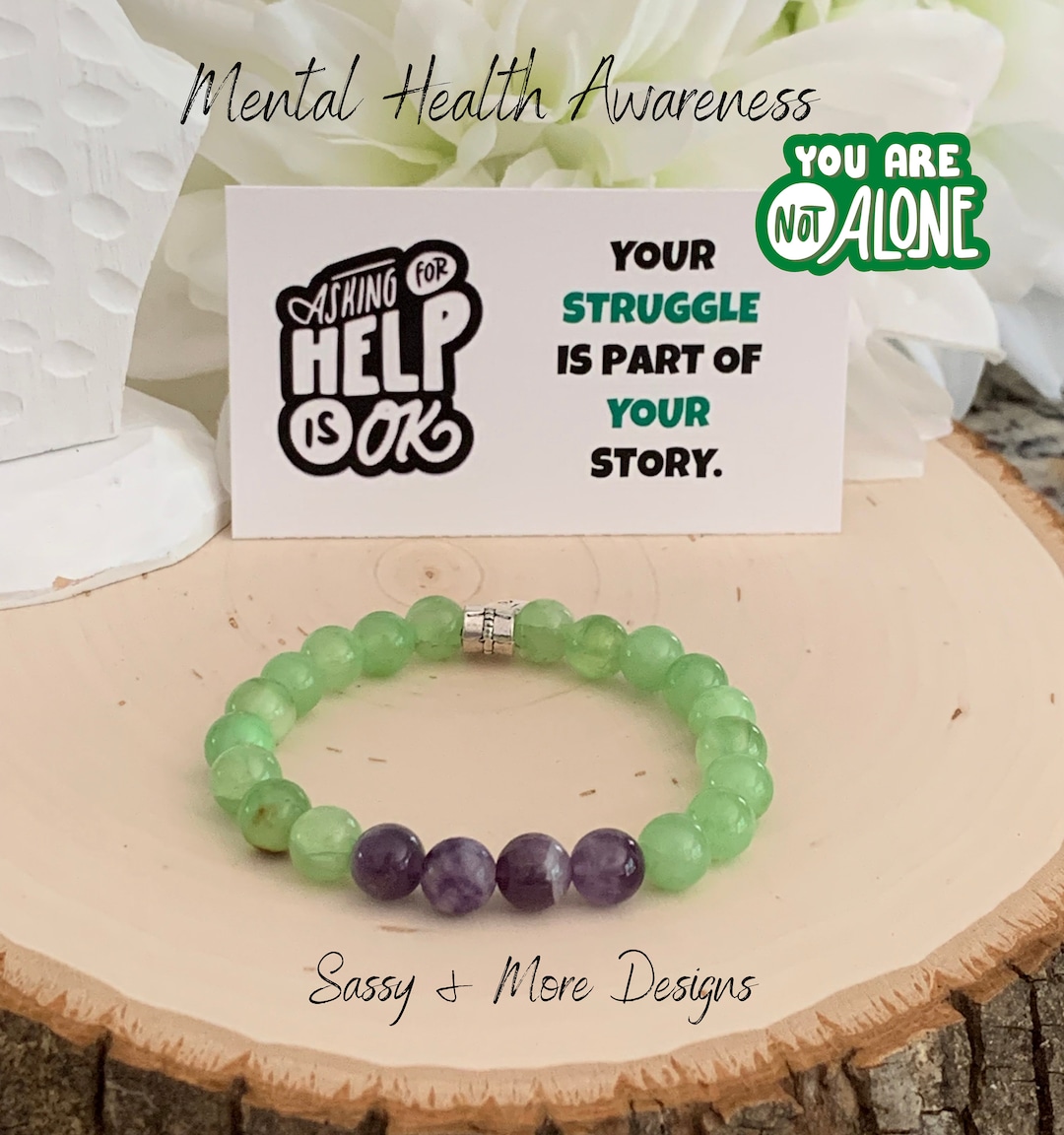 Mental Health Awareness Bracelet Depression Bracelet Green Lapis Lazuli ...