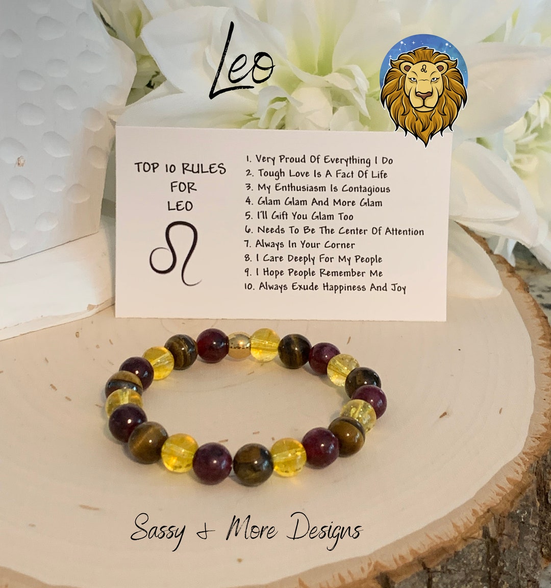 Leon Zodiac Birthday Bracelet Zodiac Jewelry Yellow Tiger's Eye Citrine ...