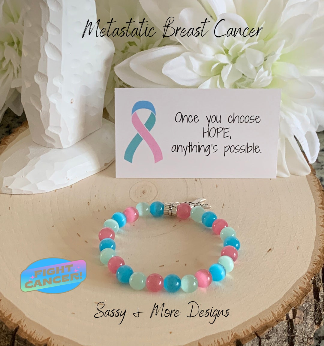 Metastatic Breast Cancer Support Awareness Beaded Bracelet Charm ...