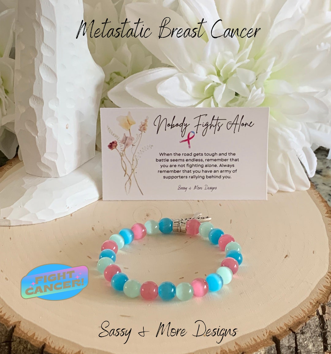 Metastatic Breast Cancer Support Awarness Beaded Bracelet | Charm ...