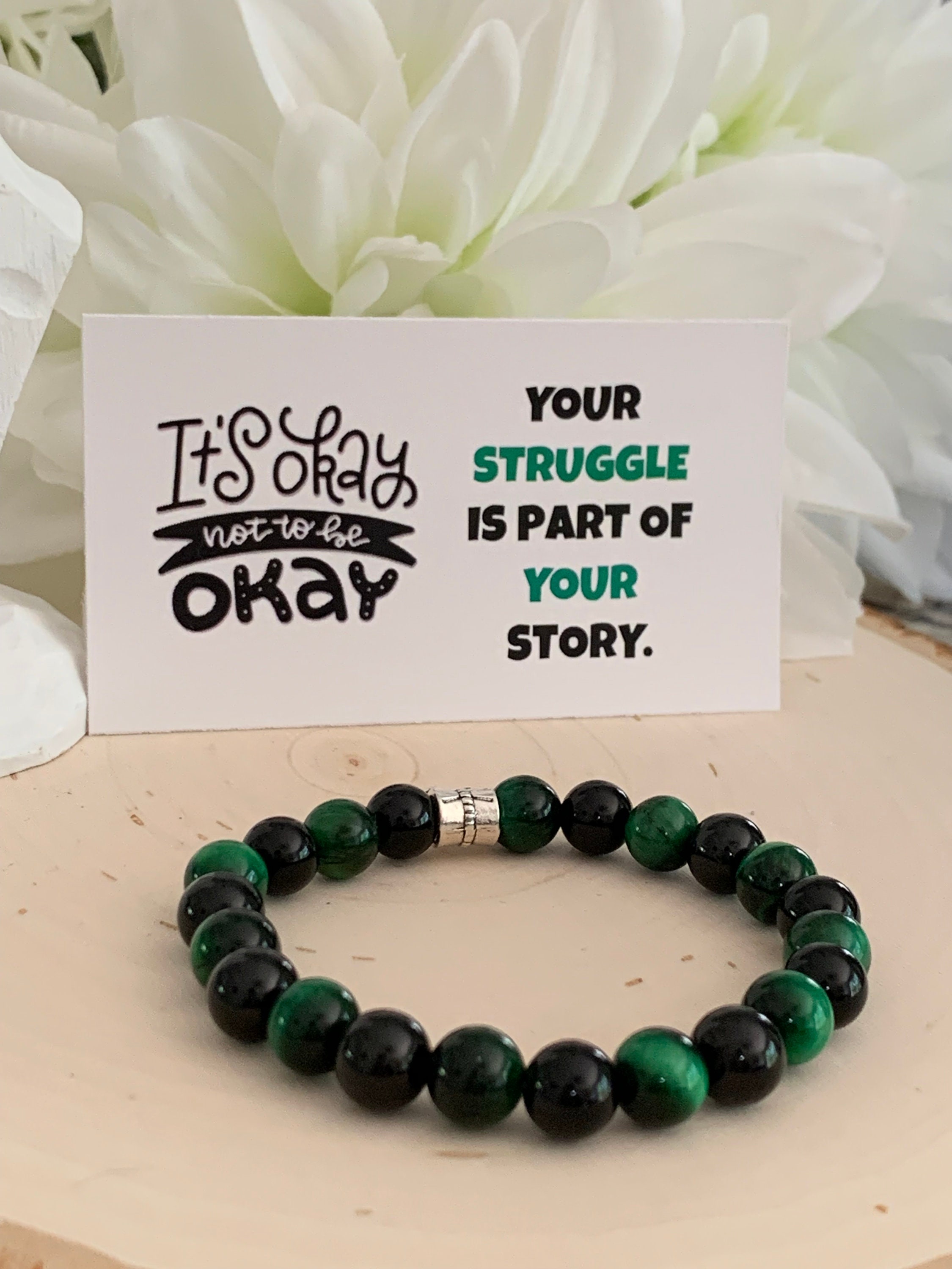 Mental Health Awareness Bracelet Depression Bracelet Green Tigers Eye ...
