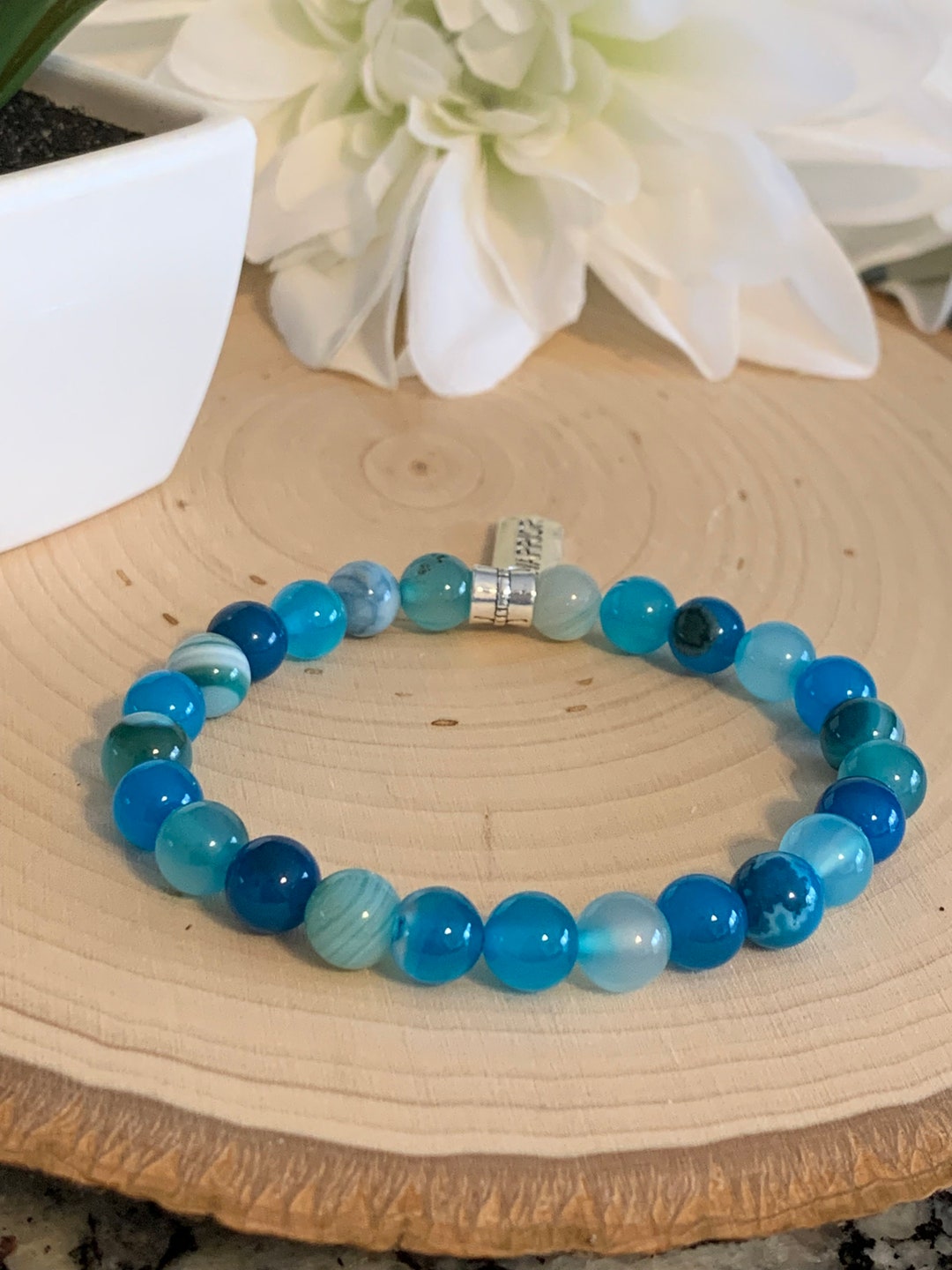Prostate Cancer Support Awareness Beaded Bracelet Blue Striped Agate ...