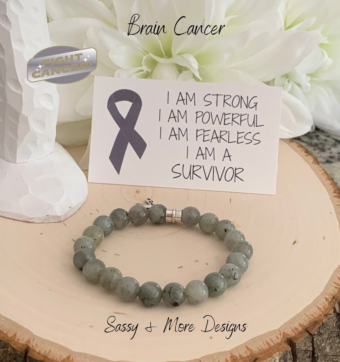 Brain Cancer/tumor Support Awareness Bracelet Opaque Labradorite 8 Mm ...