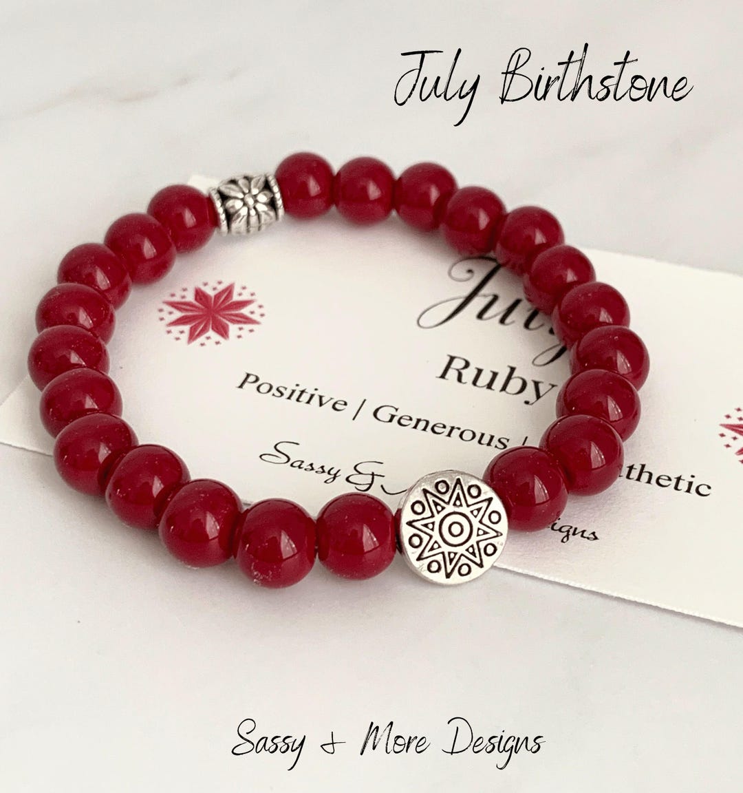 July Birthstone Bracelet, Red Ruby Agate Gemstone, Birthday Jewelry - Etsy