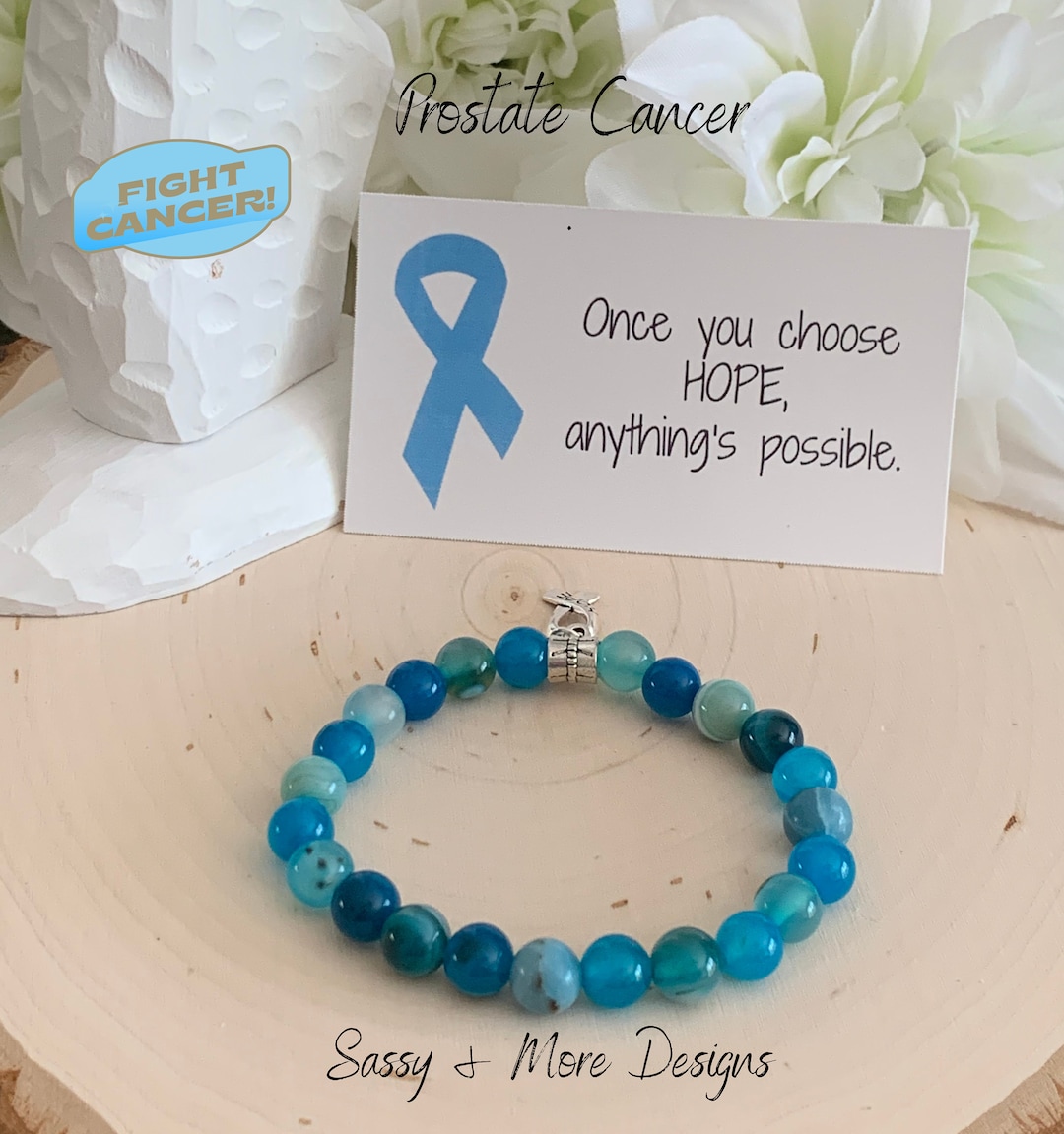 Prostate Cancer Support Awareness Beaded Bracelet | Blue Striped Agate ...