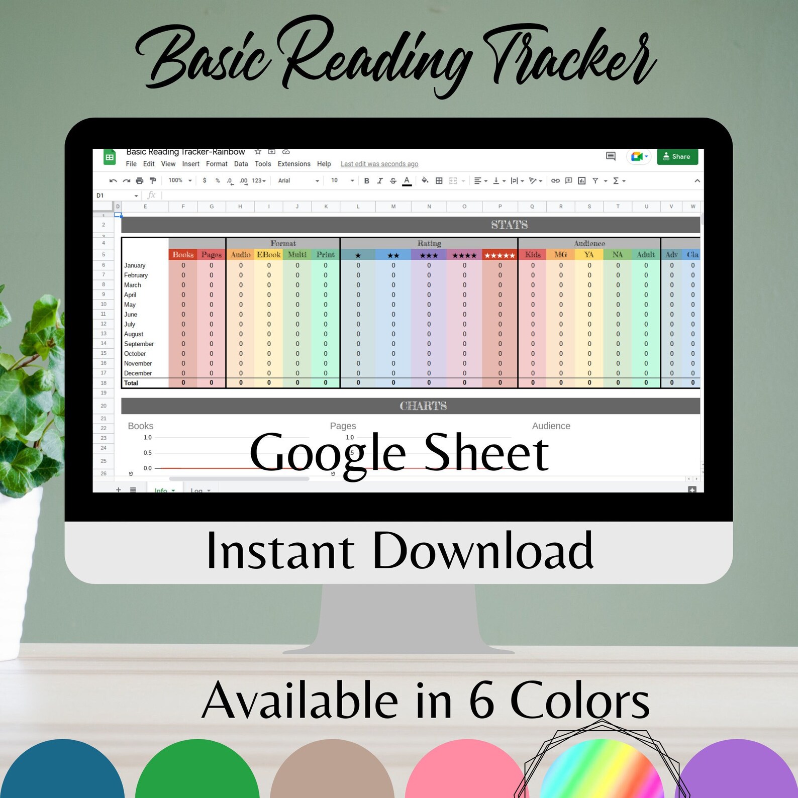 Rainbow Basic Reading Tracker Spreadsheet in Google Sheets - Etsy