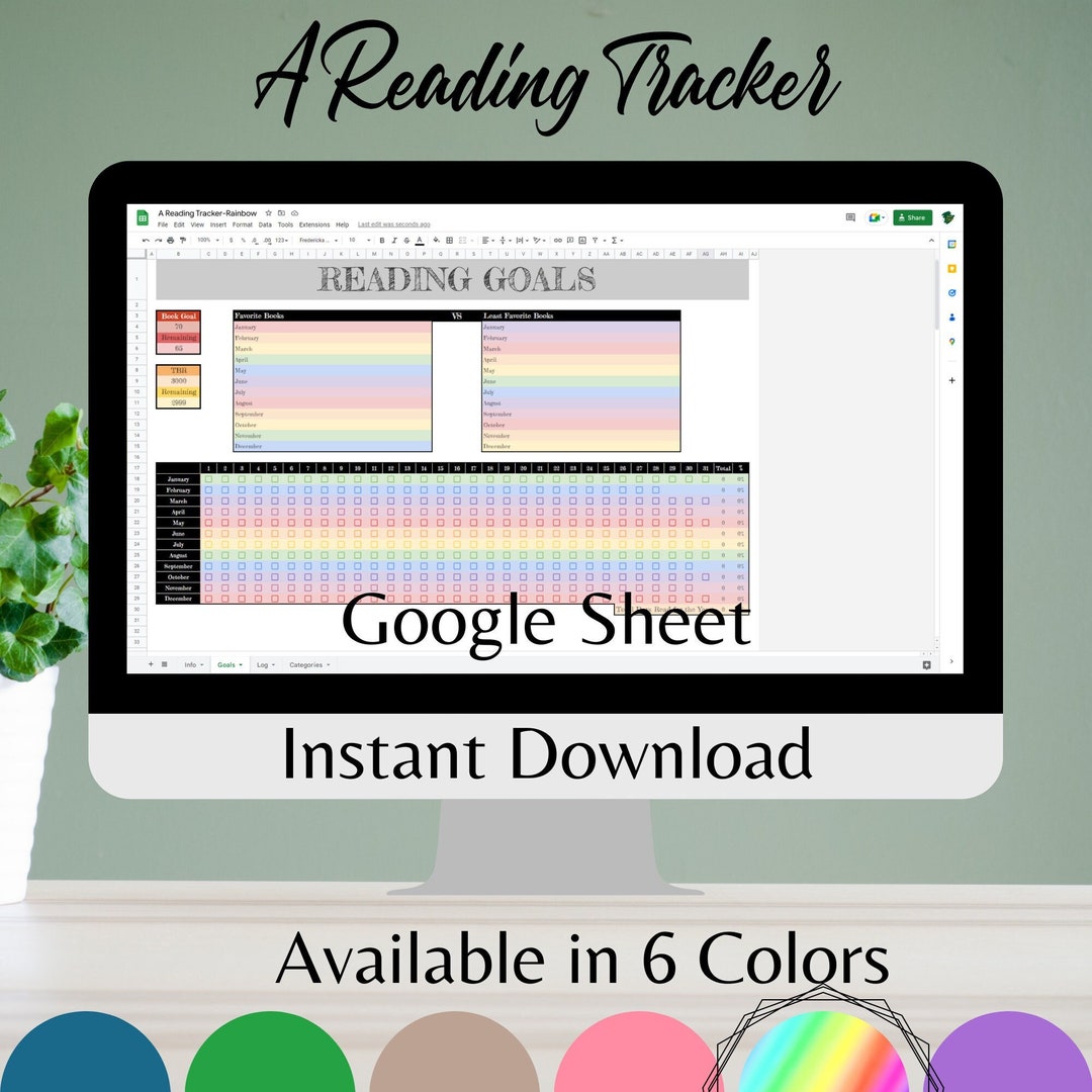 Rainbow A Reading Tracker Spreadsheet in Google Sheets - Etsy