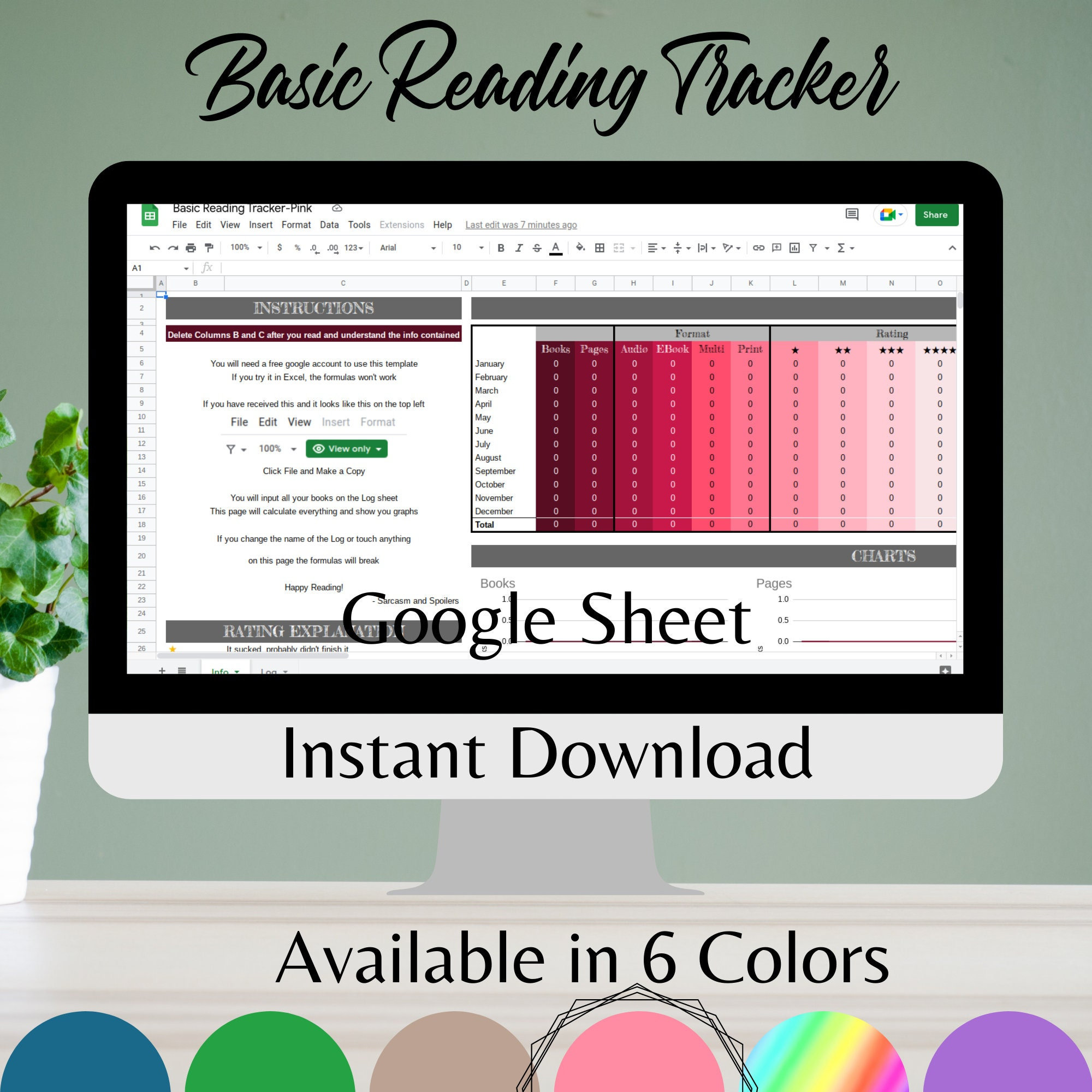 Pink Basic Reading Tracker Spreadsheet in Google Sheets - Etsy
