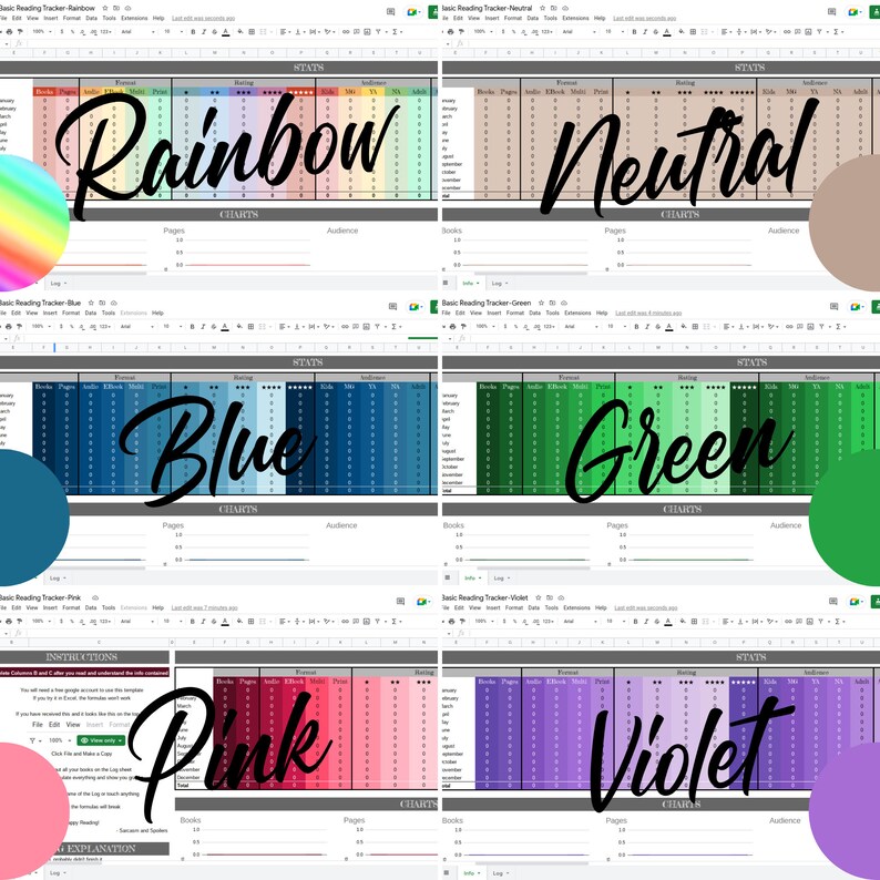 Rainbow Basic Reading Tracker Spreadsheet in Google Sheets - Etsy