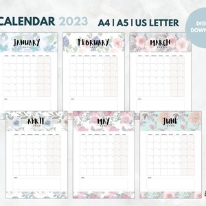 2023 Watercolor Flowers Digital Calendar Printable Watercolor Florals ...