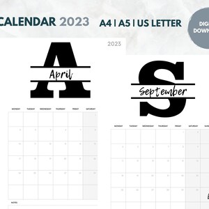 2023 Monogram Digital Calendar Printable Monogram Monthly - Etsy