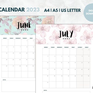 2023 Watercolor Flowers Digital Calendar Printable Watercolor Florals ...