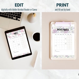 2023 Watercolor Flowers Digital Calendar Printable Watercolor Florals ...