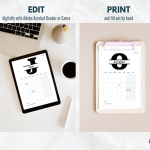 2023 Monogram Digital Calendar Printable Monogram Monthly - Etsy