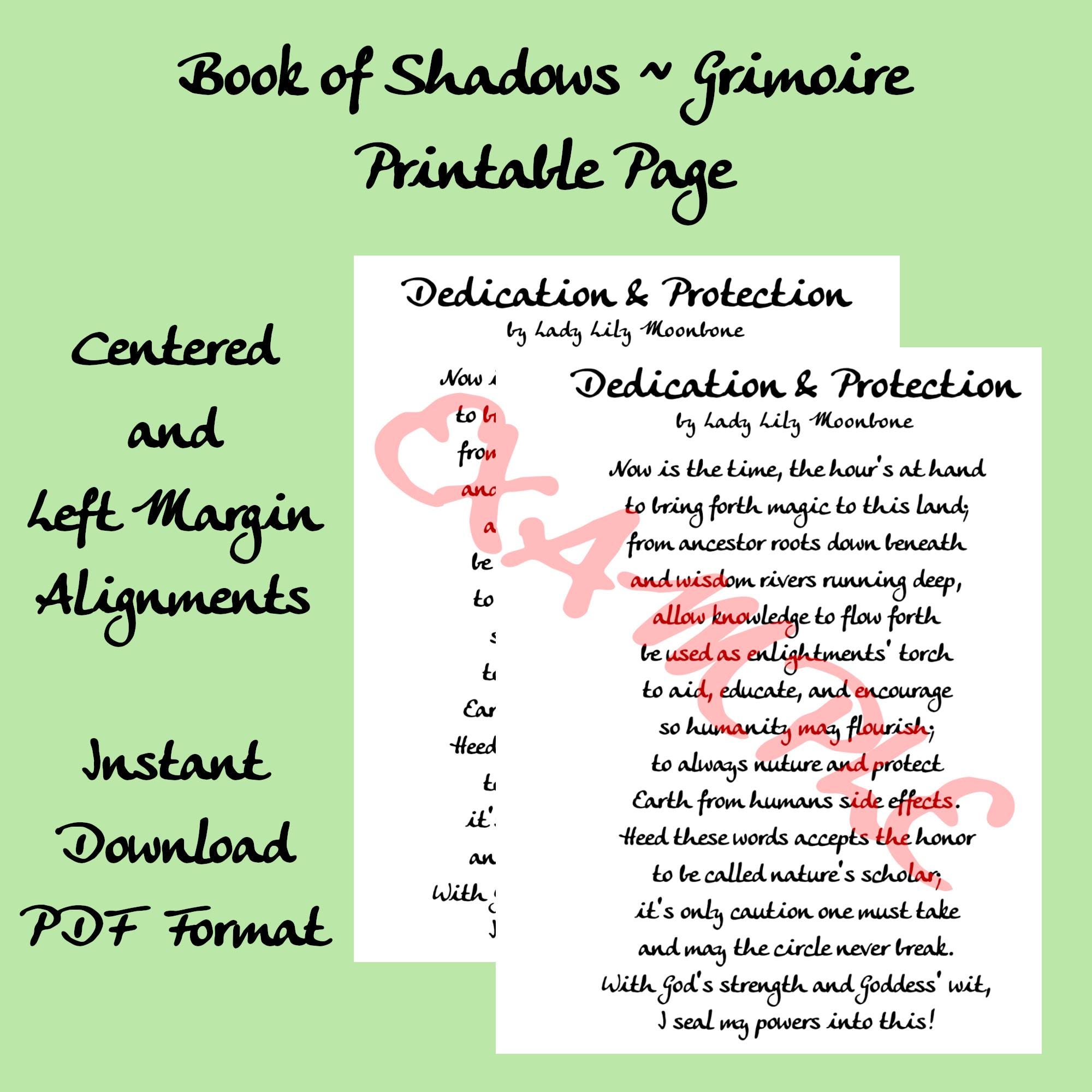 UPDATED Dedication Protection Book of Shadows Grimoire Page - Etsy