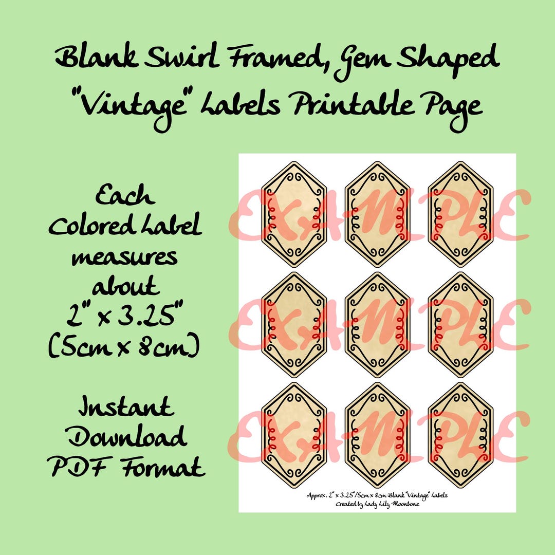 Blank Swirl Gem Vintage Labels Printable Page - Etsy