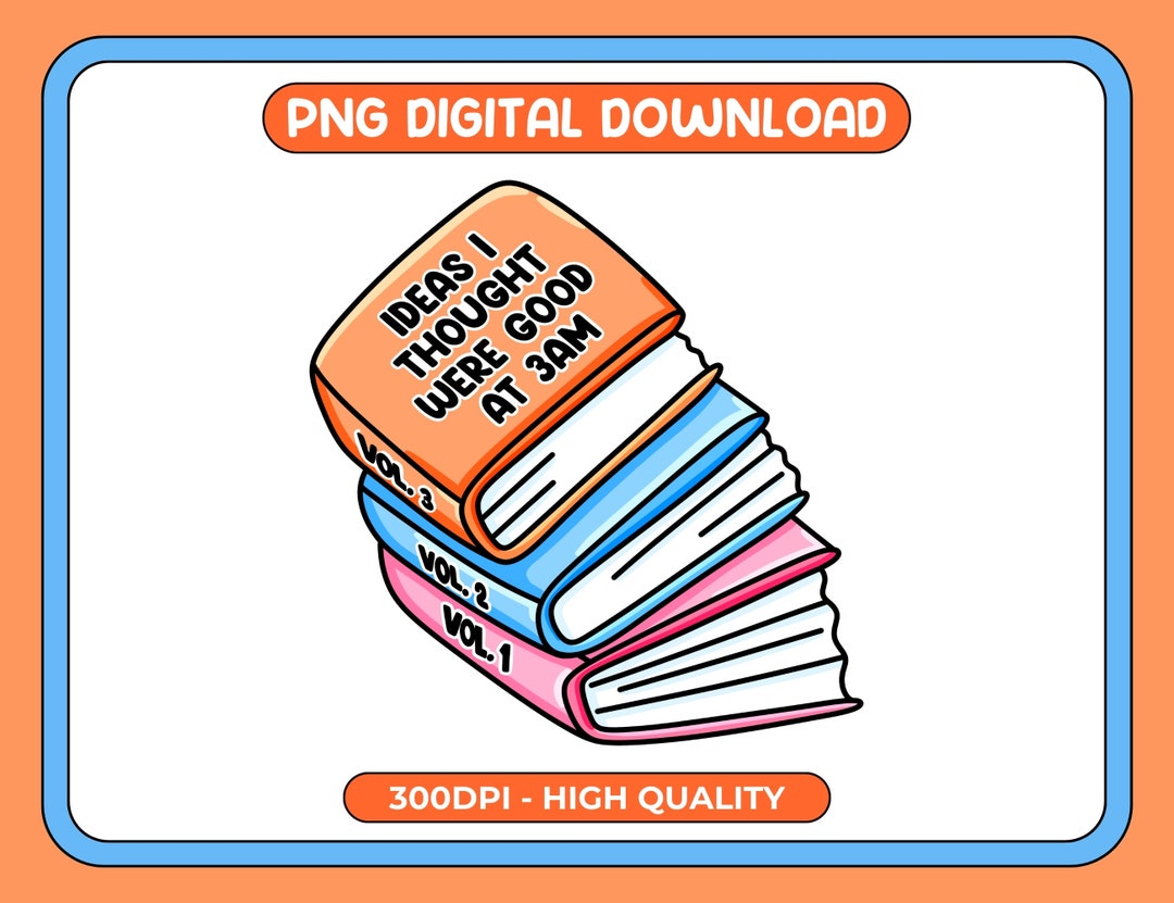 Funny PNG // Colourful Book Clip Art for Tees Stickers Tote Bags Etc ...