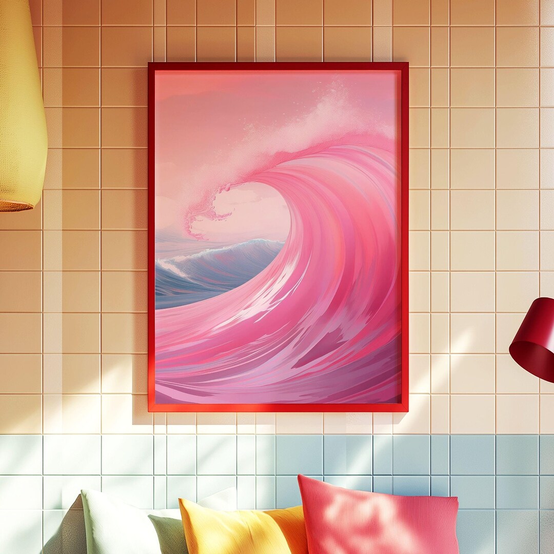 Pink Wave Print - Digital Download Ocean Seascape Painting Printable ...