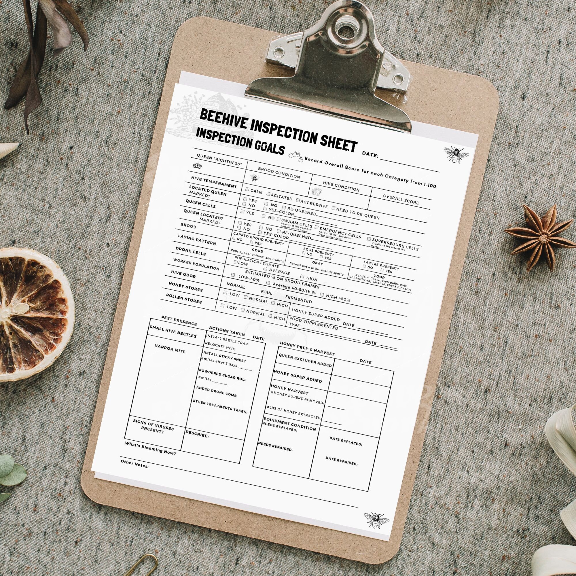 Beehive Inspection Journal, Bee Keeping Logbook, Beekeeping Inspection ...