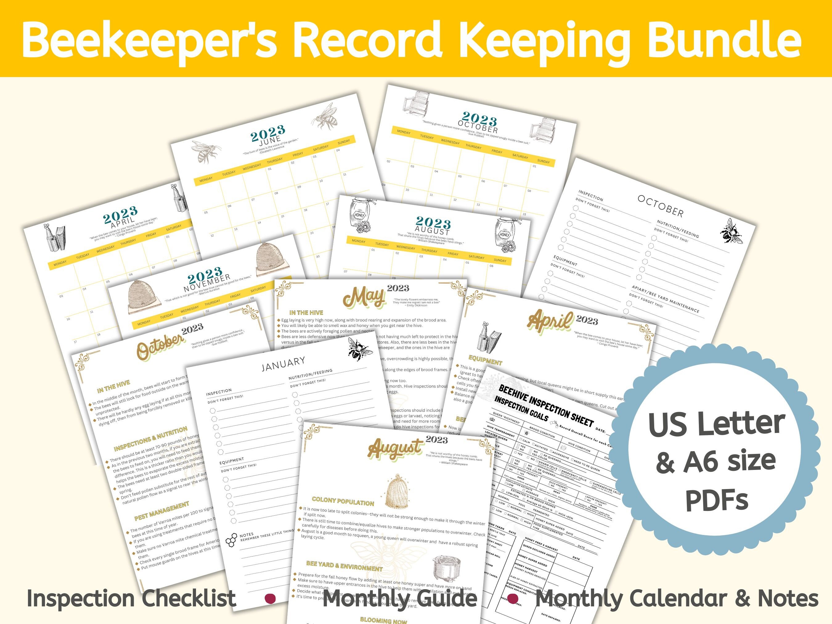 Beekeepers Record Keeping Bundle, Beekeeping Logbook, Beehive ...