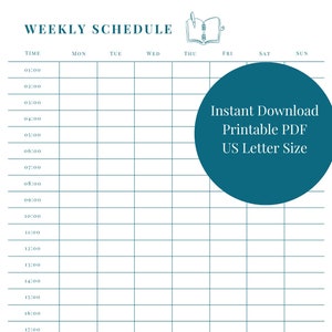 Weekly 24 Hour Schedule Weekly Planner Digital Instant - Etsy