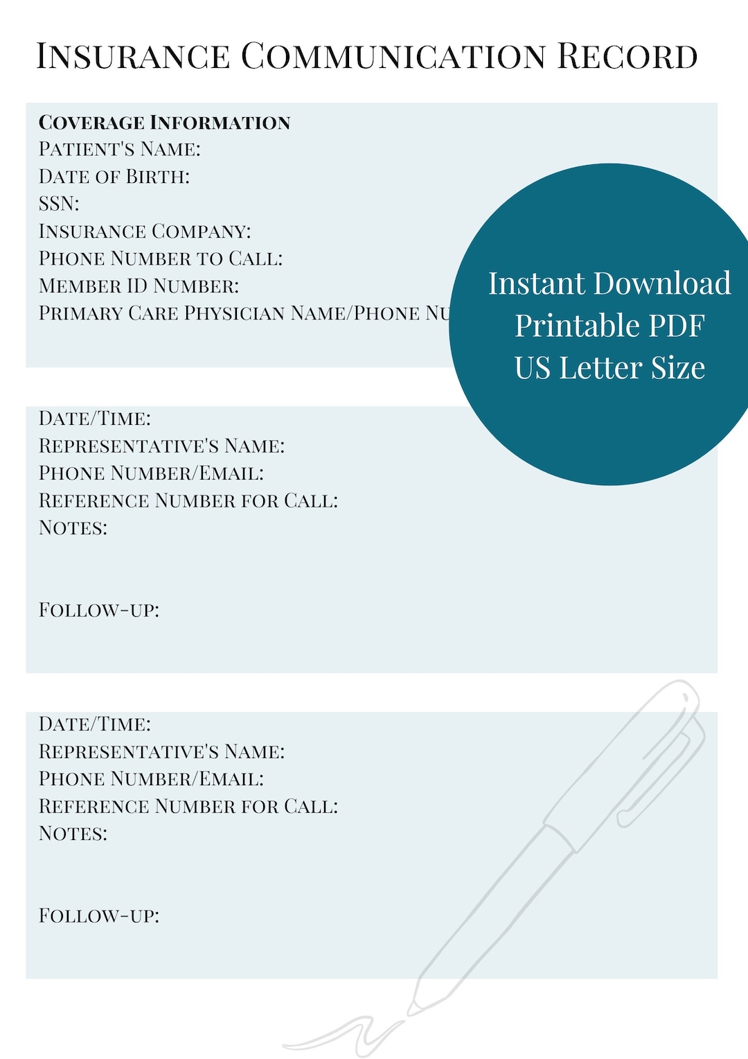 Insurance Tracker Medical Organizer Caregiver Daily Log - Etsy