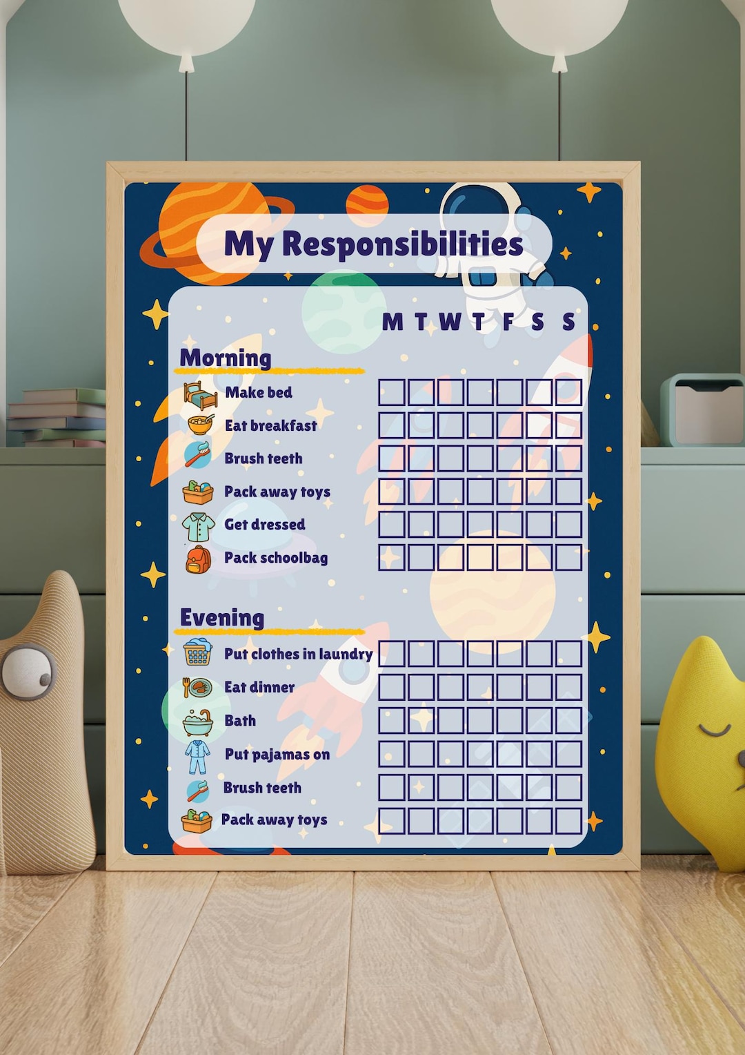 Space Theme Kids Responsibility Chart | Editable Morning & Evening ...